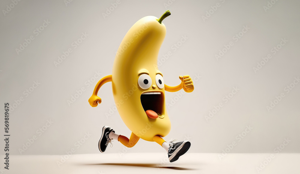 Cartoon runner banana with tongue out on a white background. Generative ...