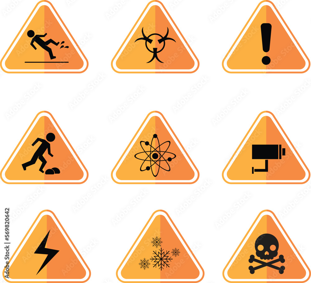Warning sign or symbol vector set design, alert, attention, black ...