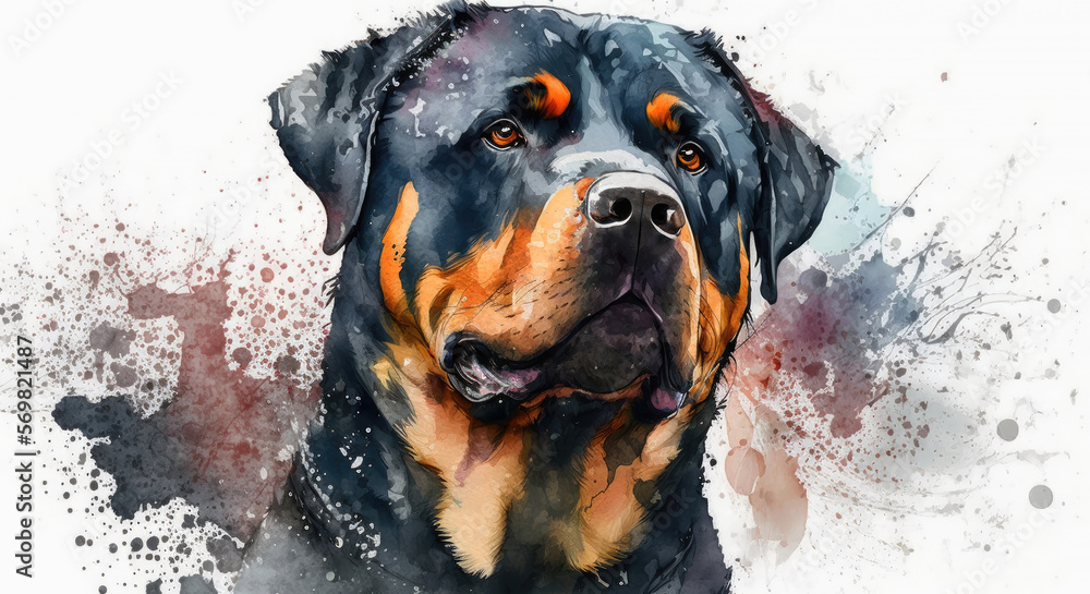 Rottweiler Watercolor Painting - Generative AI Stock Illustration ...