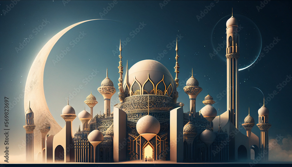 Futuristic Mosque In the Night Illustration - Generative Ai Stock ...