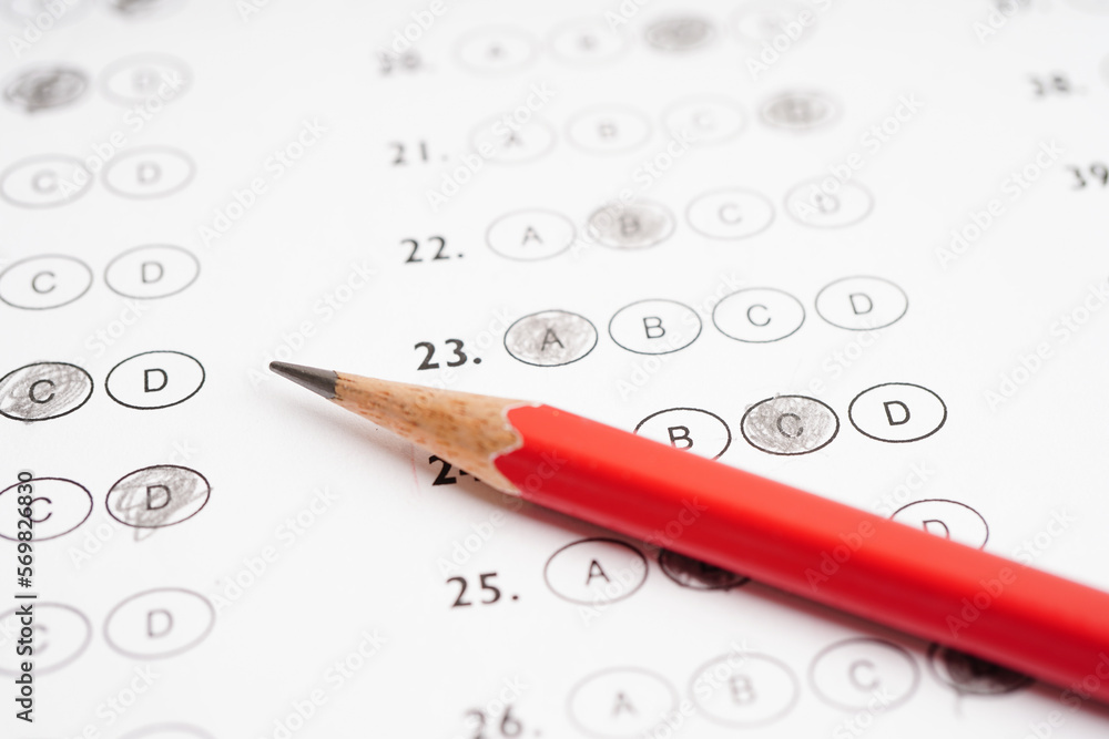 Answer sheets with pencil drawing fill to select choice, education ...