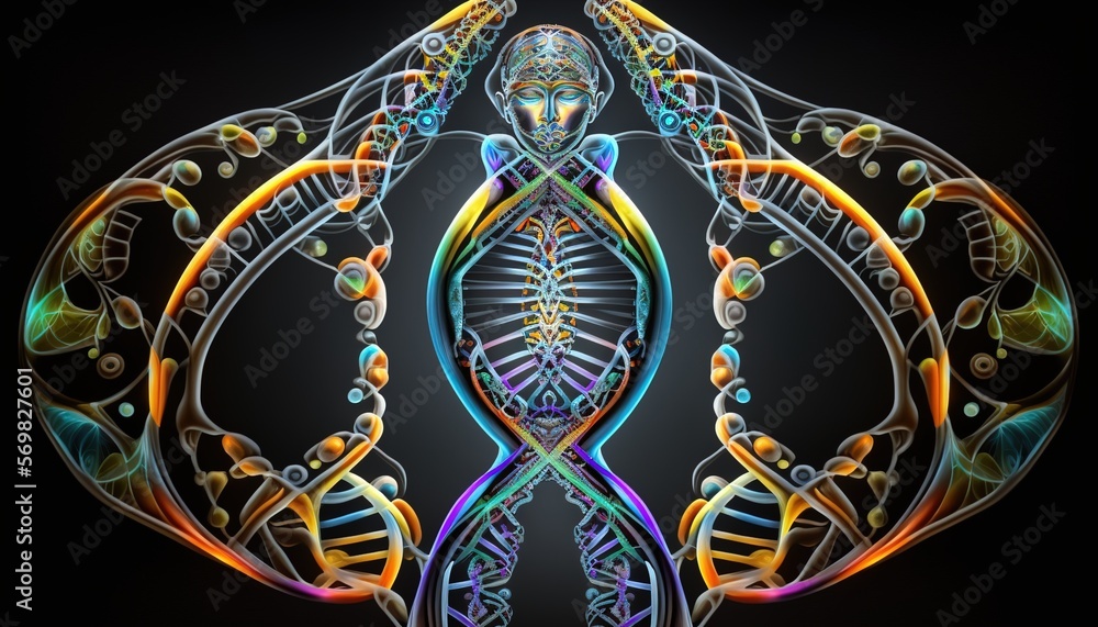 Prototype of man. DNA molecule composition. Double helix of DNA. Human ...