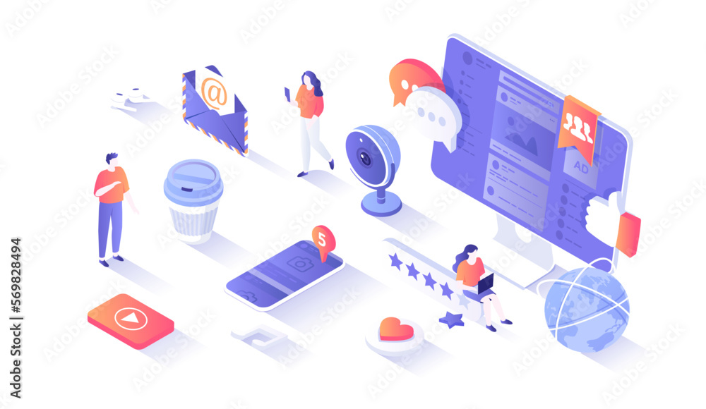 Social Network, Internet Communication. Social media website pages on ...