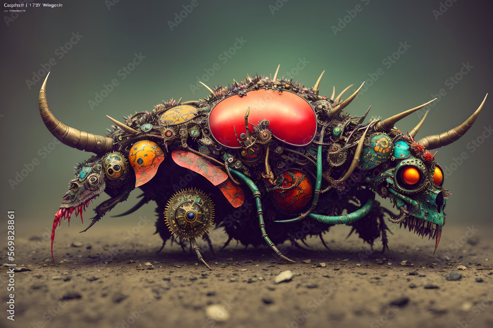 Hellish monster with fangs and horns, rotted flesh, empty eye sockets ...