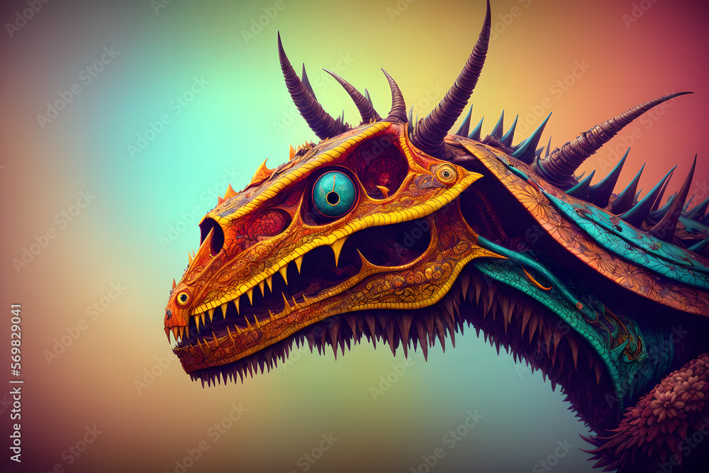 Hellish monster with fangs and horns, rotted flesh, empty eye sockets ...