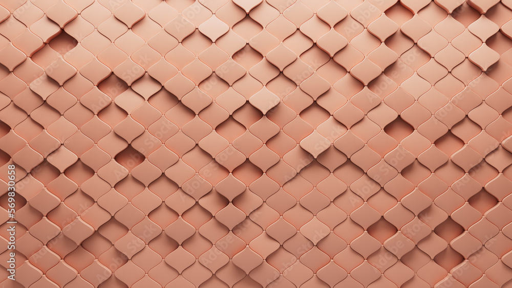 Peach Tiles arranged to create a Polished wall. Futuristic, Arabesque ...
