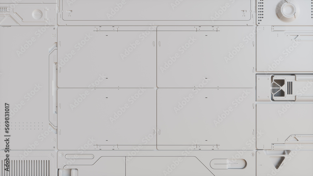 Sci-Fi Wallpaper with White, Futuristic Tech Panels. 3D Render. Stock ...
