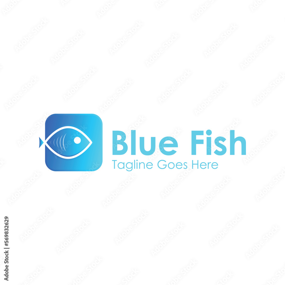 Blue Fish Logo Design Template with a fish icon. Perfect for business ...