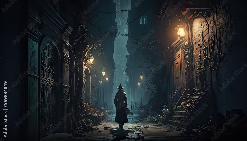 Ilustrace „Goblin assassin sneaking up on his target. The setting is a ...