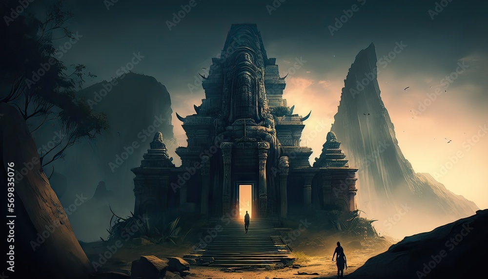 A towering and imposing temple filled with mysterious symbols and ...