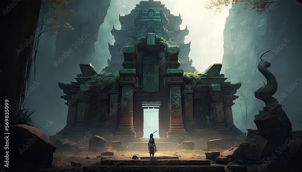 Minotaur guardsman protecting a sacred temple. The landscape is a ...