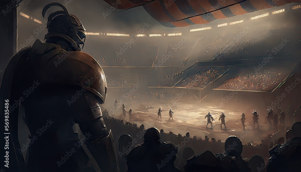 Ilustrace „Fierce gladiator battling for his freedom in the arena. The ...