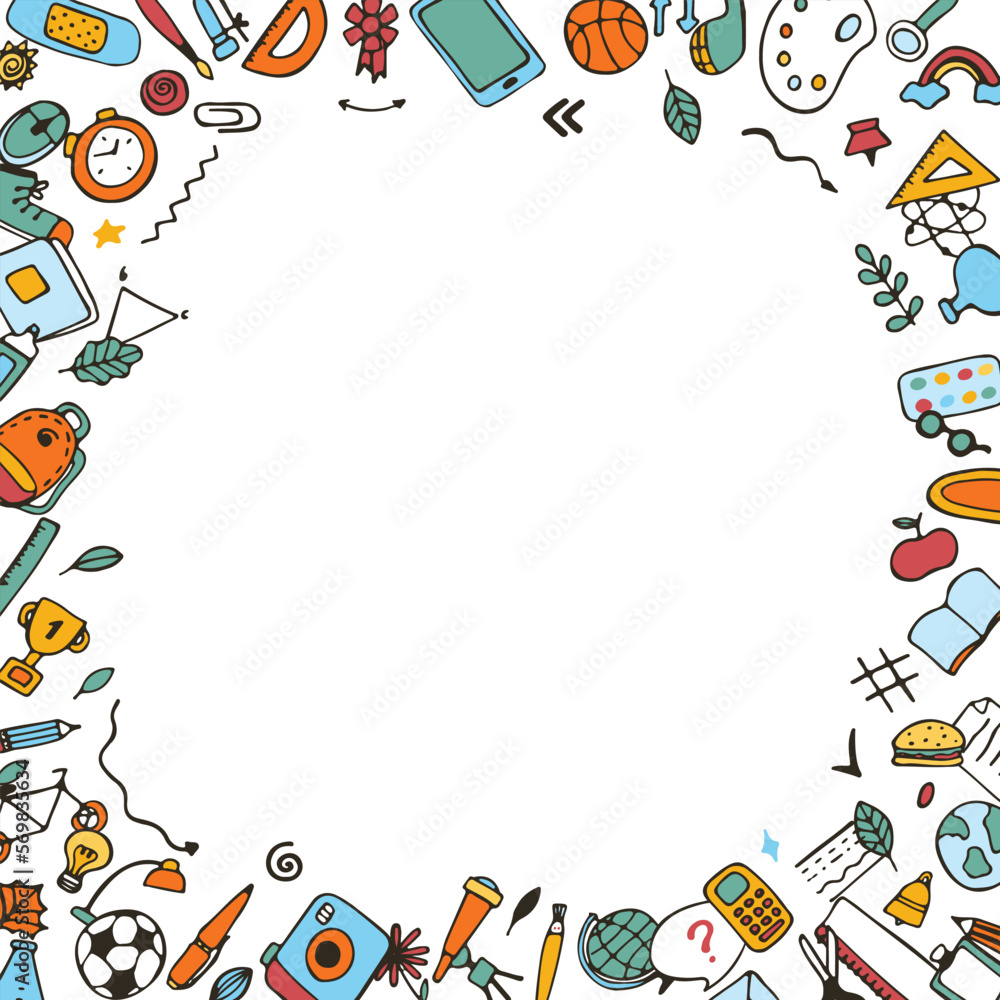 Vettoriale Stock Frame made of colored stationery and school supplies ...