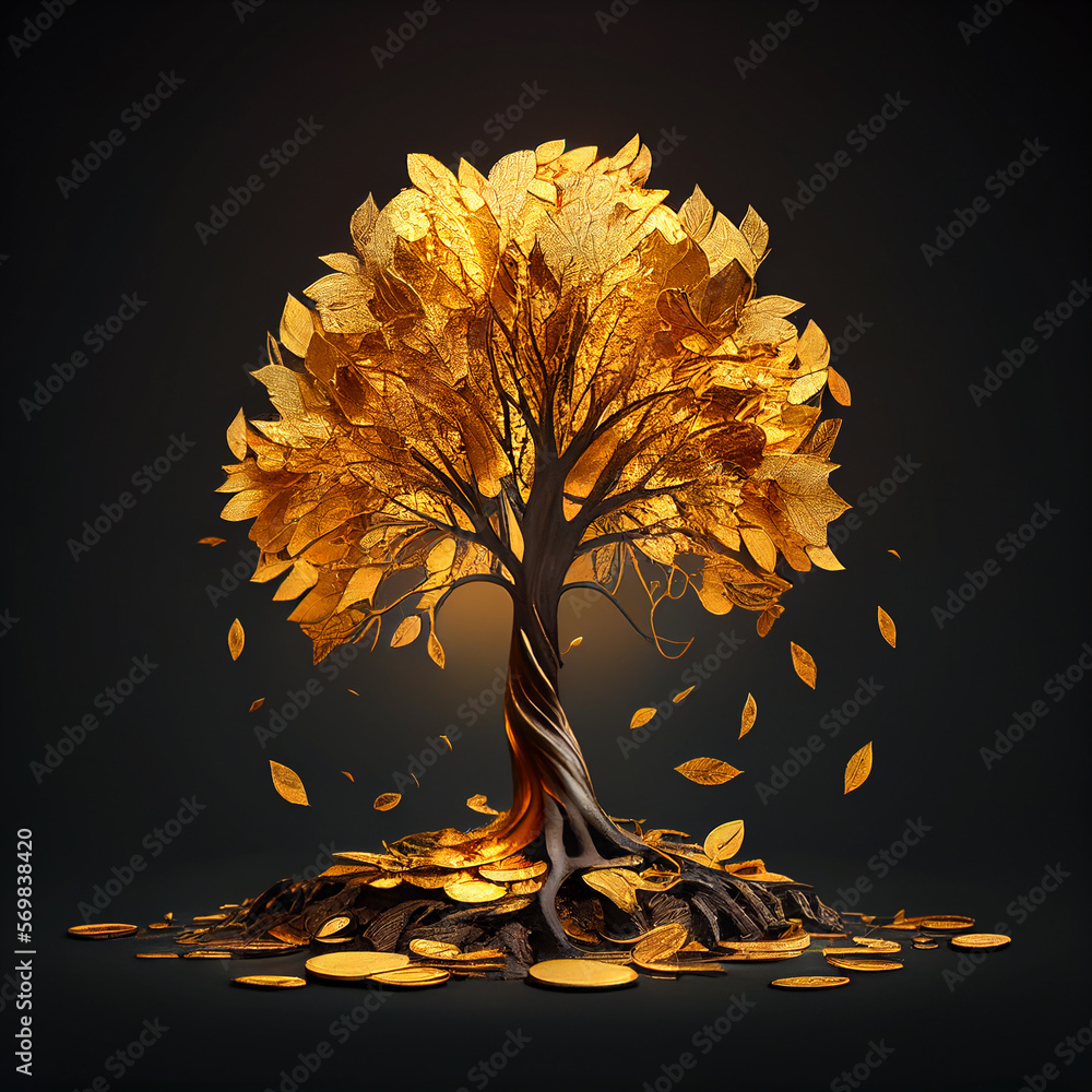 Money tree, with gold coins instead of foliage. Isolated background.. Stock Illustration | Adobe ...