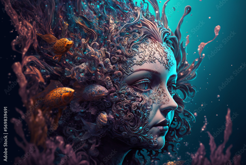Mermaid under water. Created with Generative AI technology. Stock ...