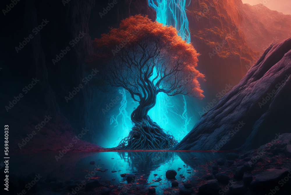 Giant magical tree in an enchanted land. Created with Generative AI ...