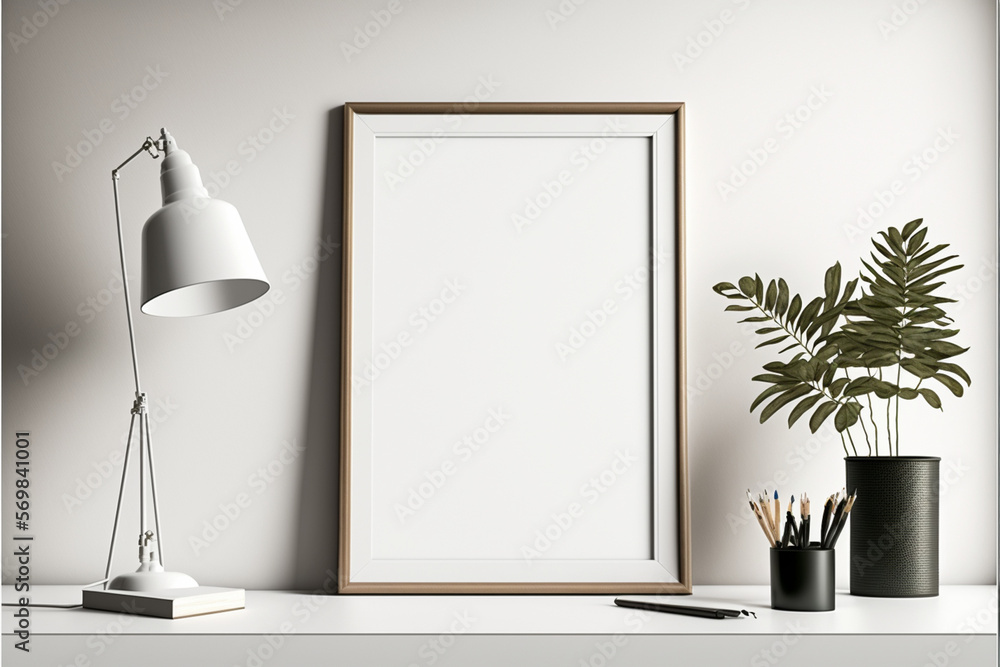 empty mock up frame on the desk without any shadow. Generative Ai Stock ...
