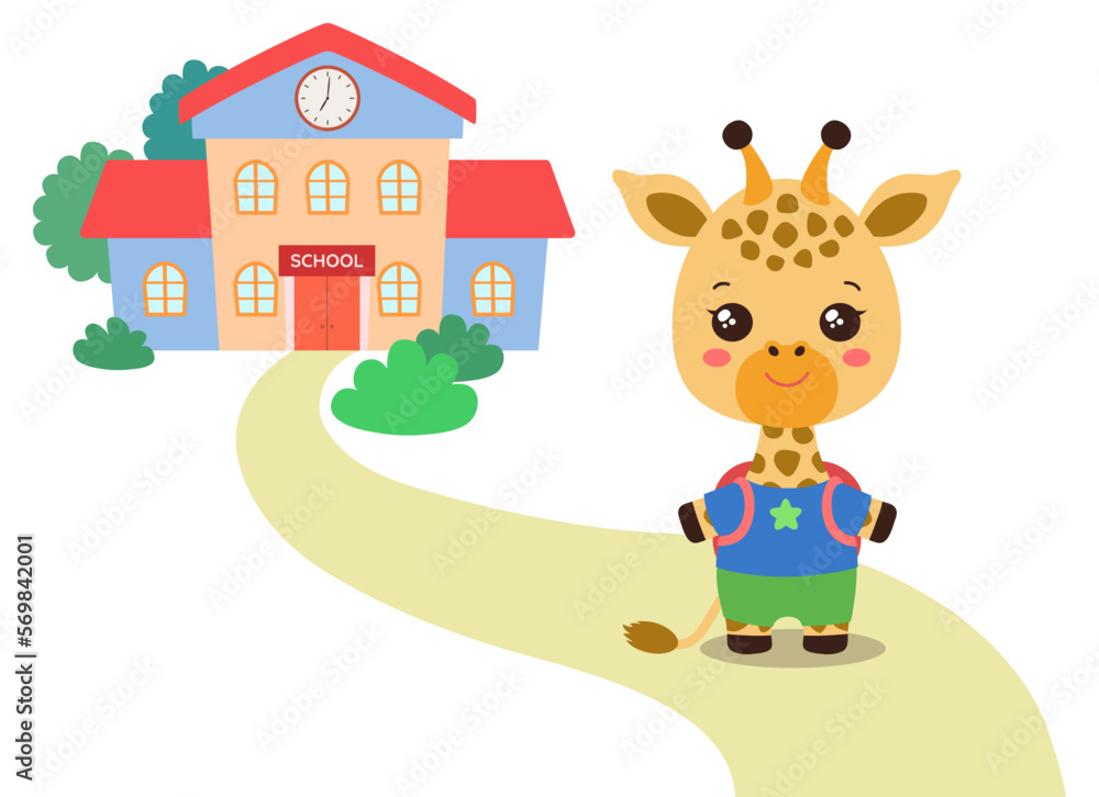 Back to school kawaii giraffe vector illustration. Cute giraffe animal ...