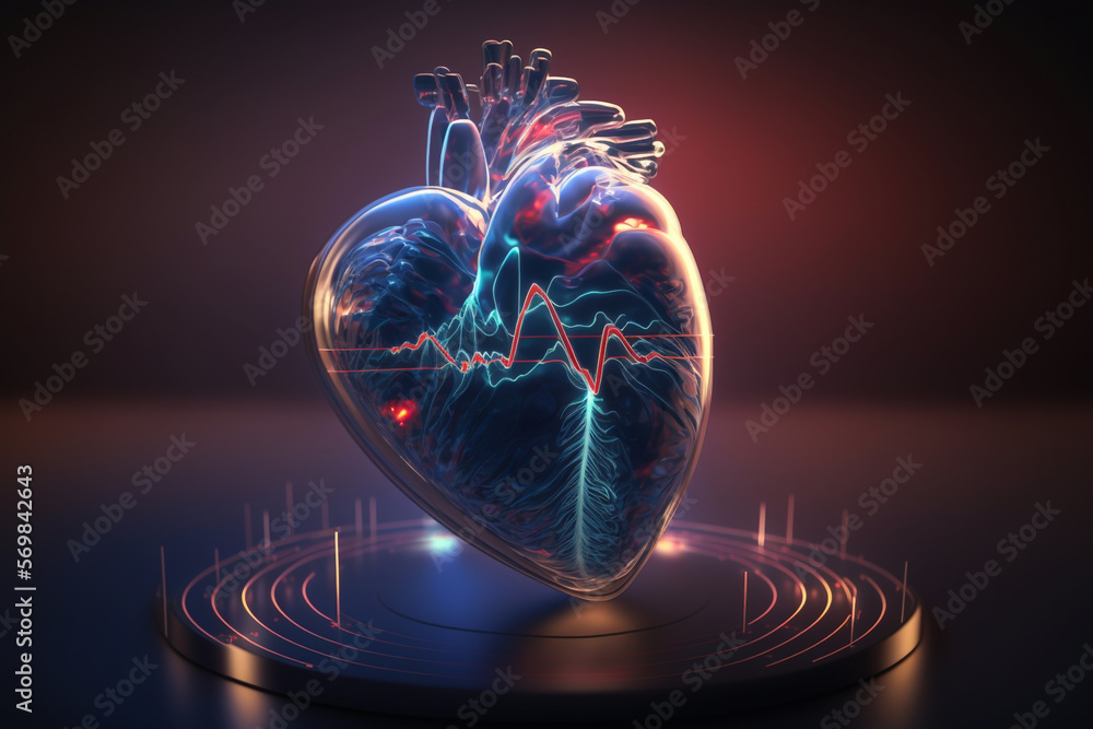 Illustration of blue hologram of heart and heart beat pulse. Stock ...