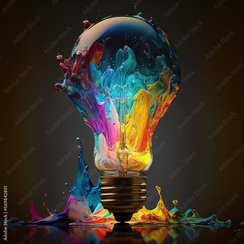 Light bulb made of paint on a dark background. Evrika, electricity ...