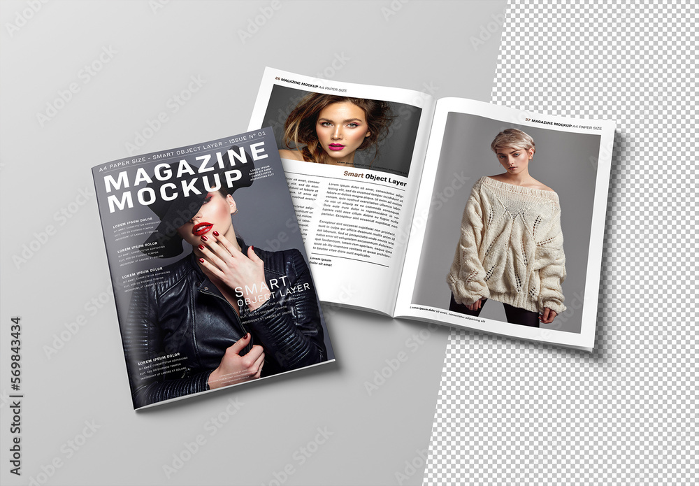 Isolated Magazine Cover and Open Magazine Mockup on White Background ...