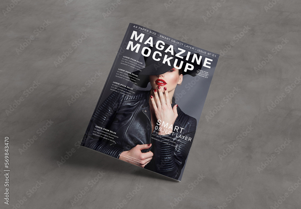 Magazine Cover Mockup Floating on Concrete Background Stock Template ...