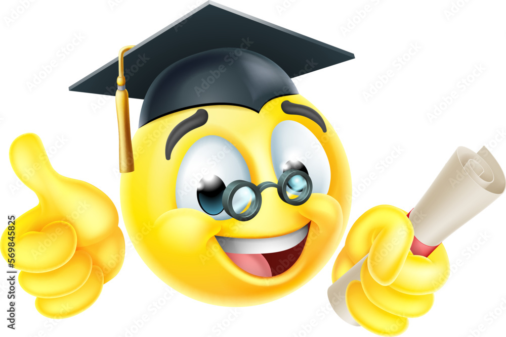 A graduate or teacher emoticon cartoon face icon in convocation mortar ...