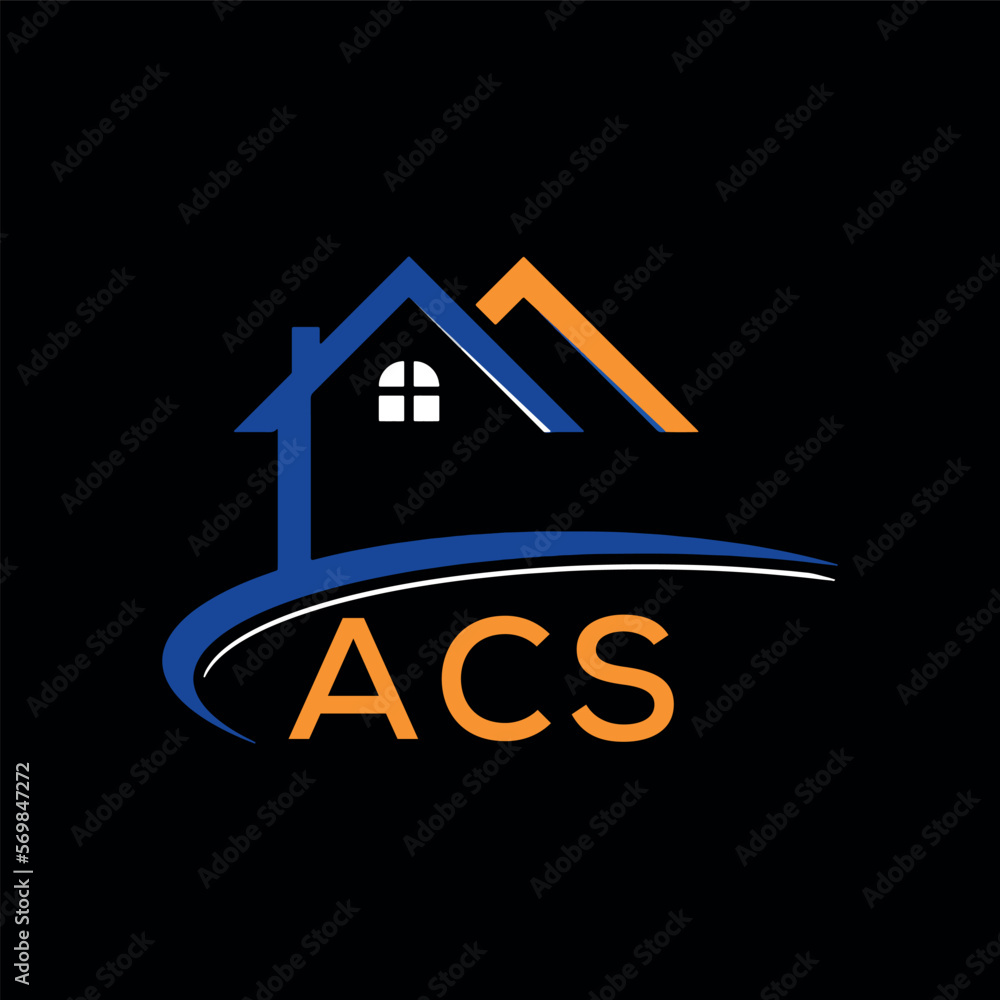 Vetor de ACS house logo, letter logo. ACS blue image on black ...