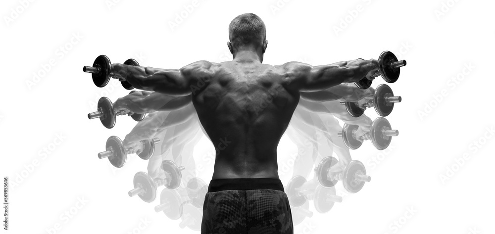 Multi-expose black and white shot Dumbbell Lateral Raise workout ...