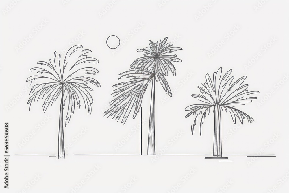 High southern palms are drawn in one continuous line. One isolated ...