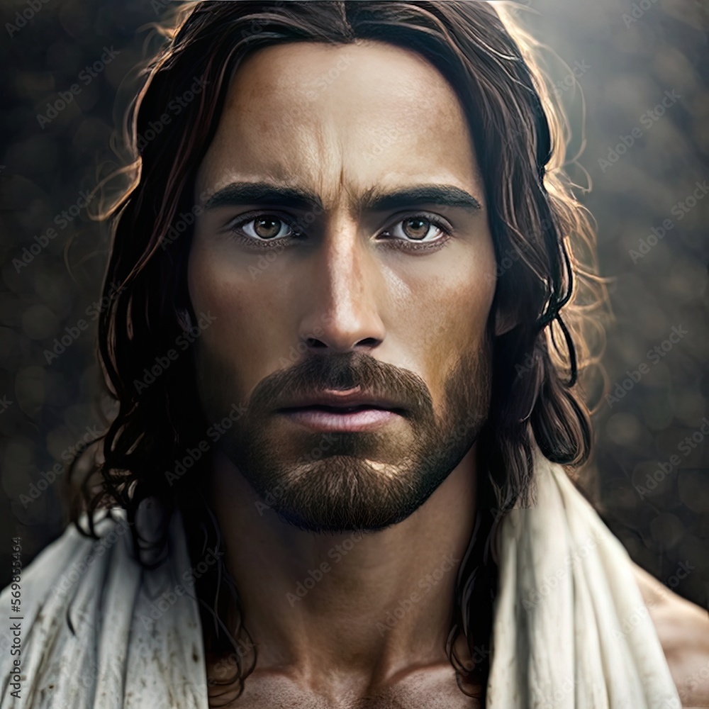 Jesus Christ on the black background with blur. Religion, Christianity ...