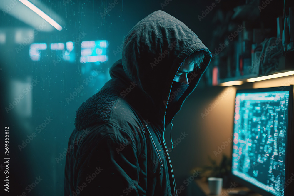 Cyber-security hacker with a hoodie hiding face -computer technology background wallpaper ...