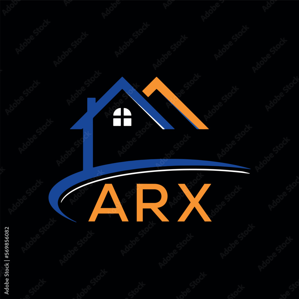 ARX house logo, letter logo. ARX blue image on black background and ...