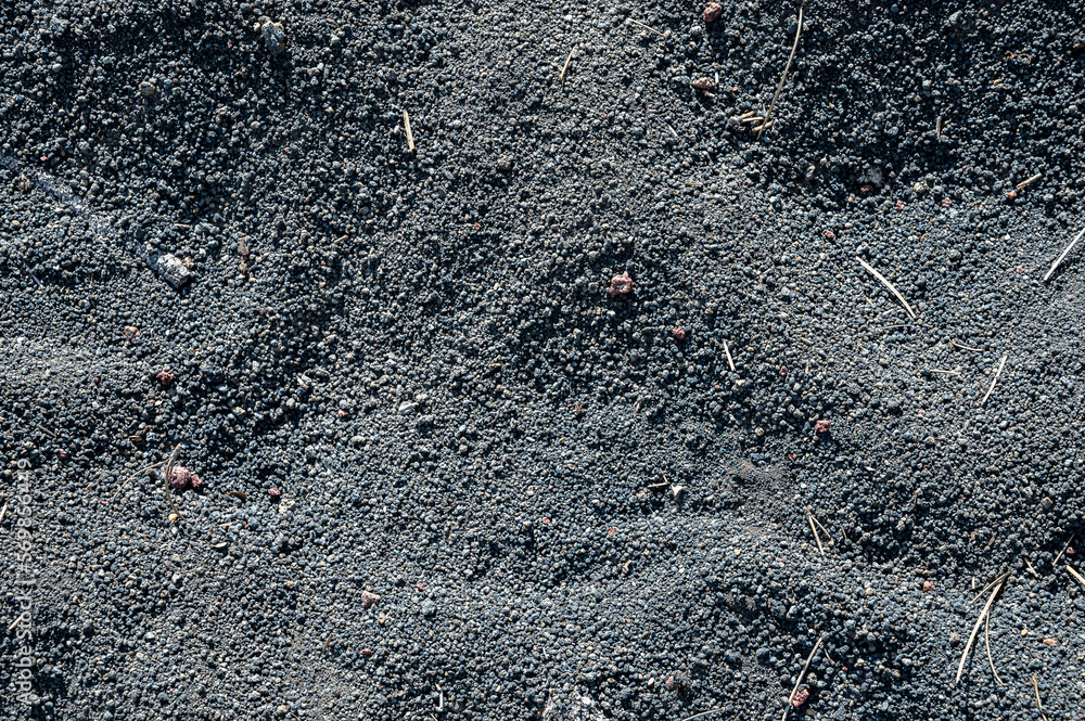 Detail of the texture of the soil with volcanic gravel of Sunset Crater ...
