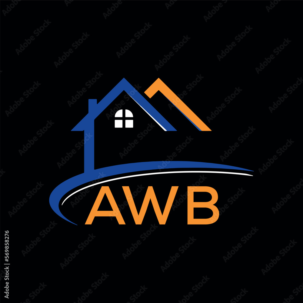AWB house logo, letter logo. AWB blue image on black background and ...