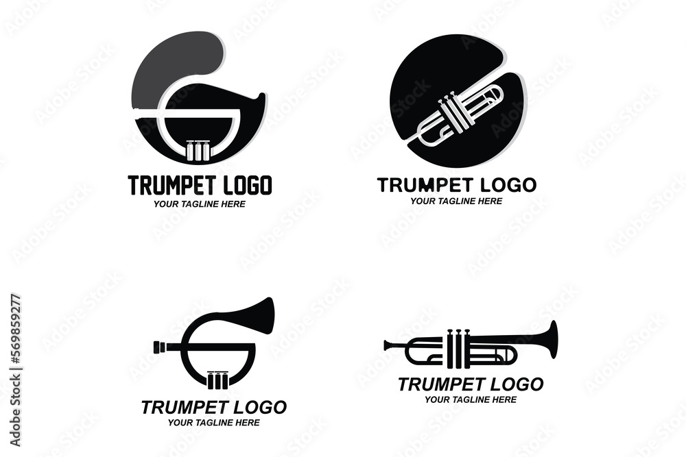 Trumpet logo design, generate melody, musical instrument vector sketch ...