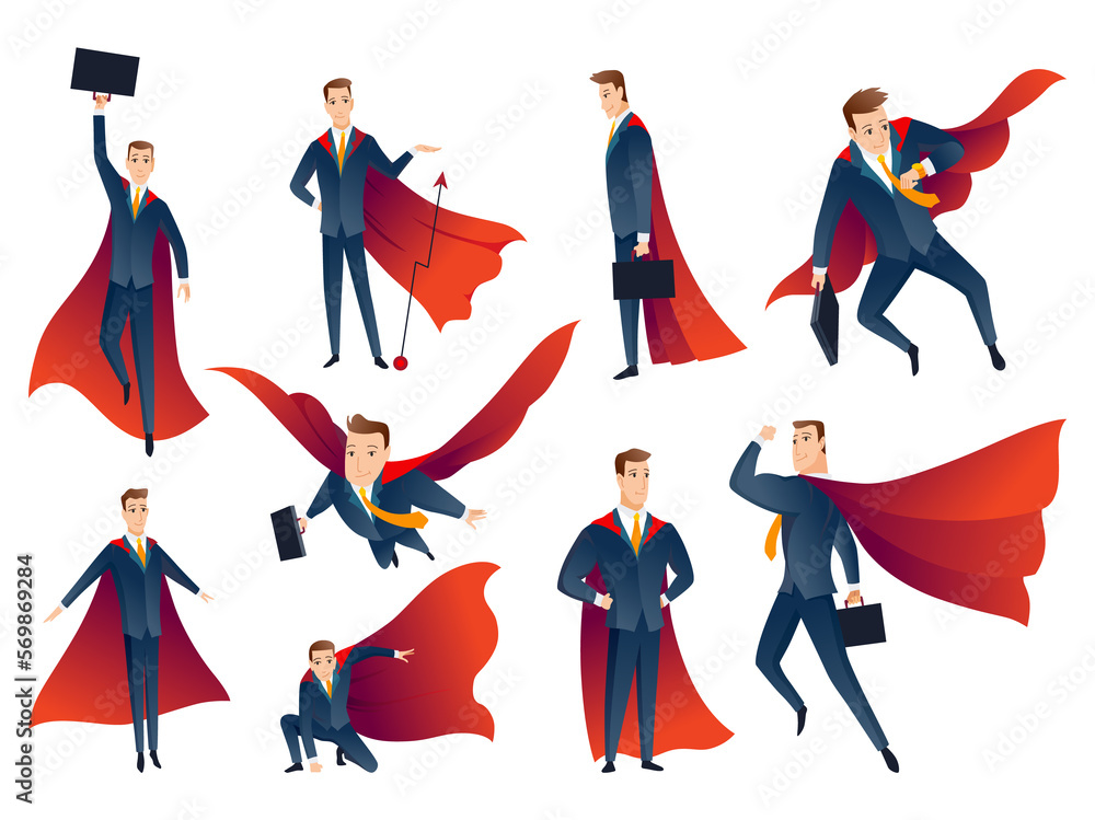 Businessman superheroes characters collection. Office workers, managers ...