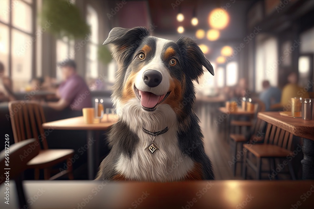 Cute dog in cafe portrait, happy and funny look generative ai Stock ...