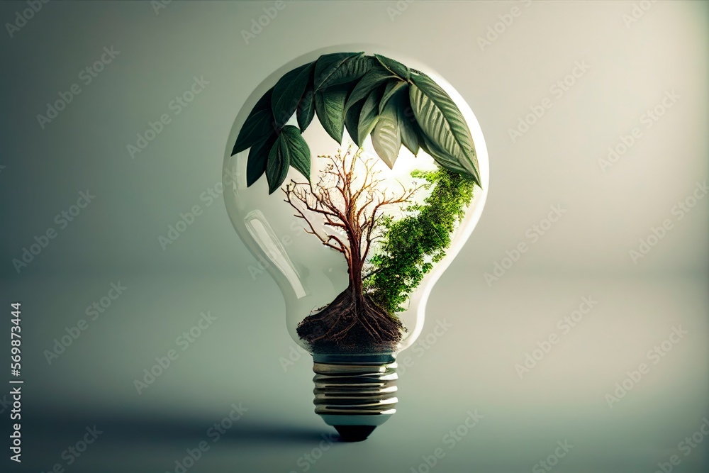 Light Bulb with a tree inside isolated in white background. Tree ...