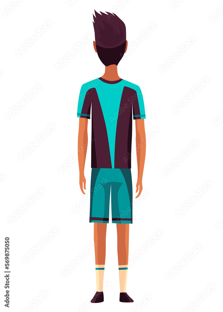 Soccer player, cartoon male football character. Man full length, back ...