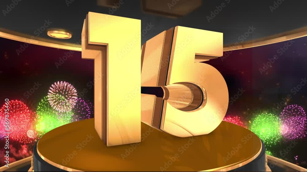 15th anniversary animation in gold with fireworks background, Animated ...