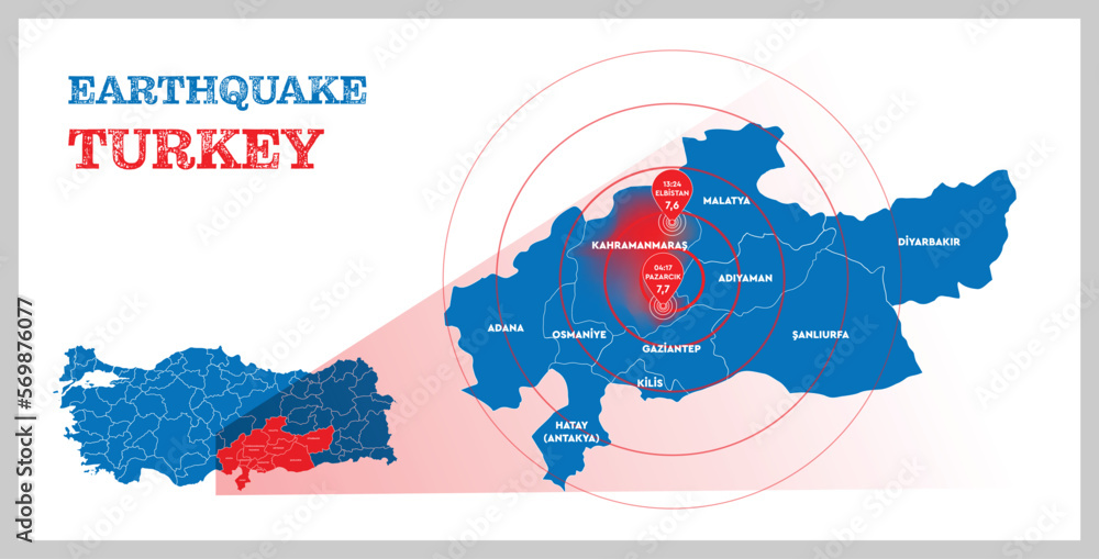 Turkey Earthquake concept on Turkey map. Vector illustration. Stock ...