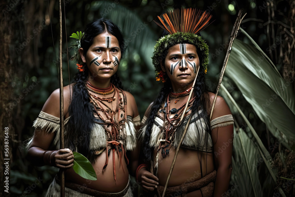 Generative AI illustration of two indigenous women from the Amazon ...