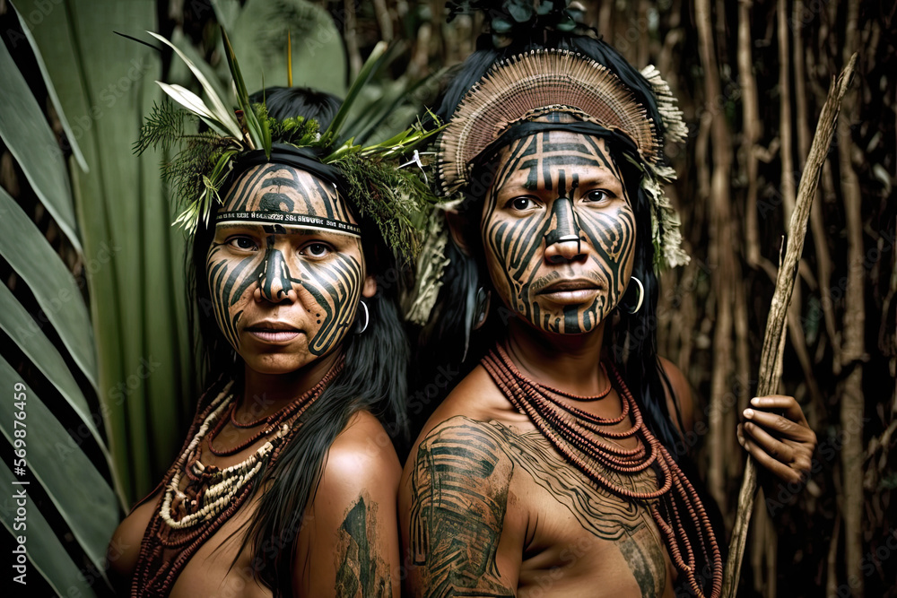 Generative AI illustration of two indigenous women from the Amazon ...
