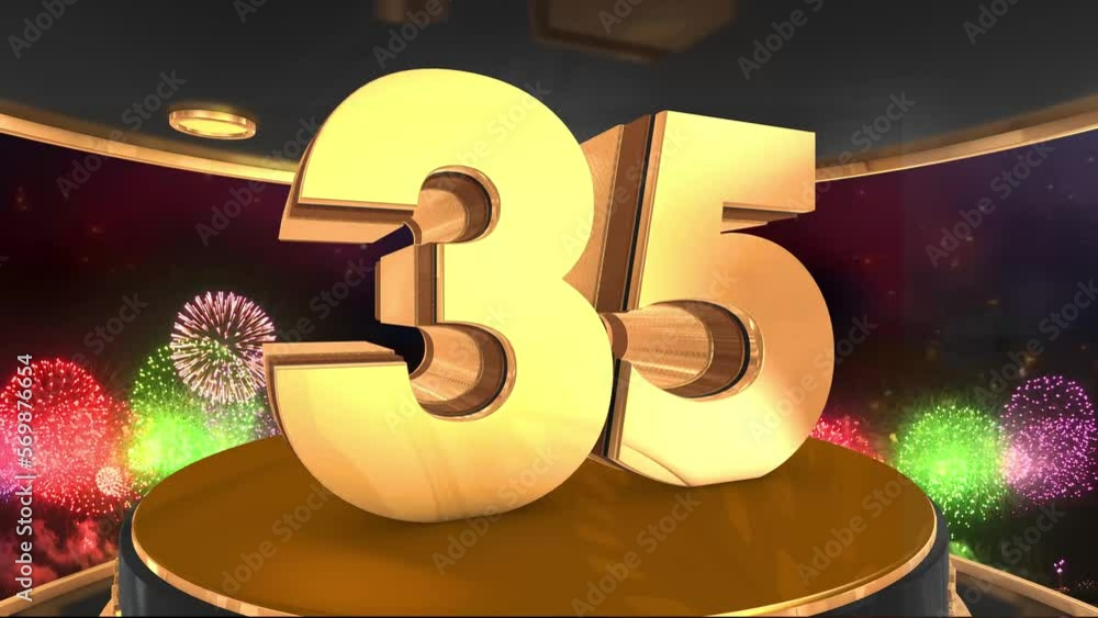 35th anniversary animation in gold with fireworks background, Animated ...