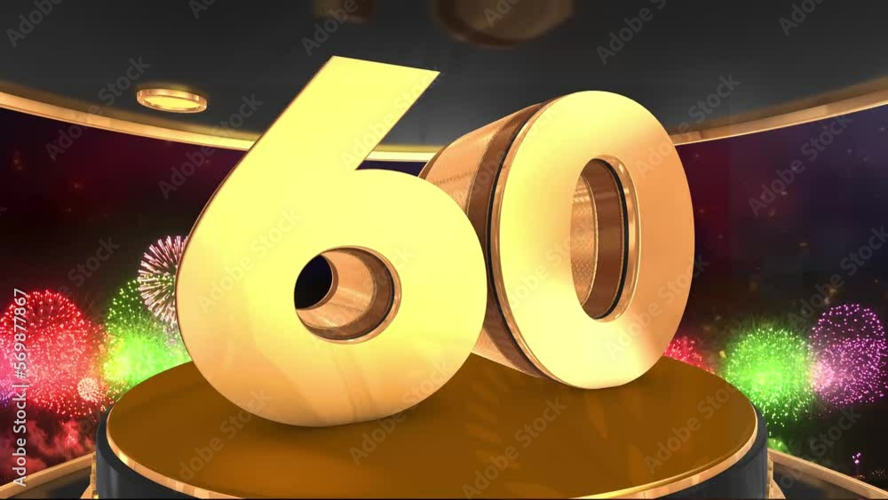 60th anniversary animation in gold with fireworks background, Animated ...