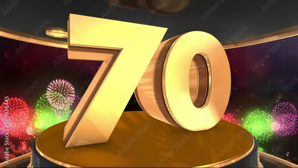 70th anniversary animation in gold with fireworks background, Animated ...
