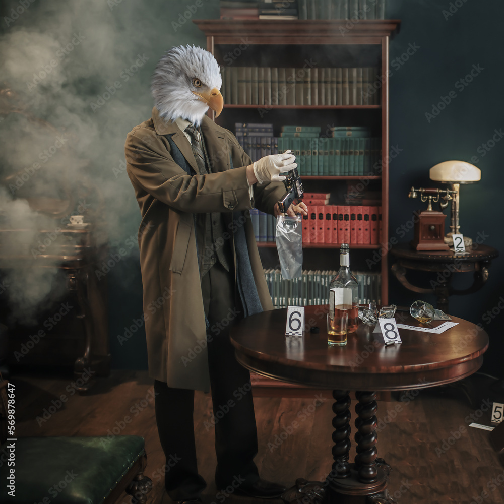 Clothed animals. People with animal heads. Detective with eagle head ...