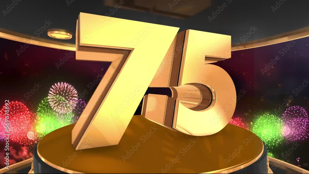 75th anniversary animation in gold with fireworks background, Animated ...