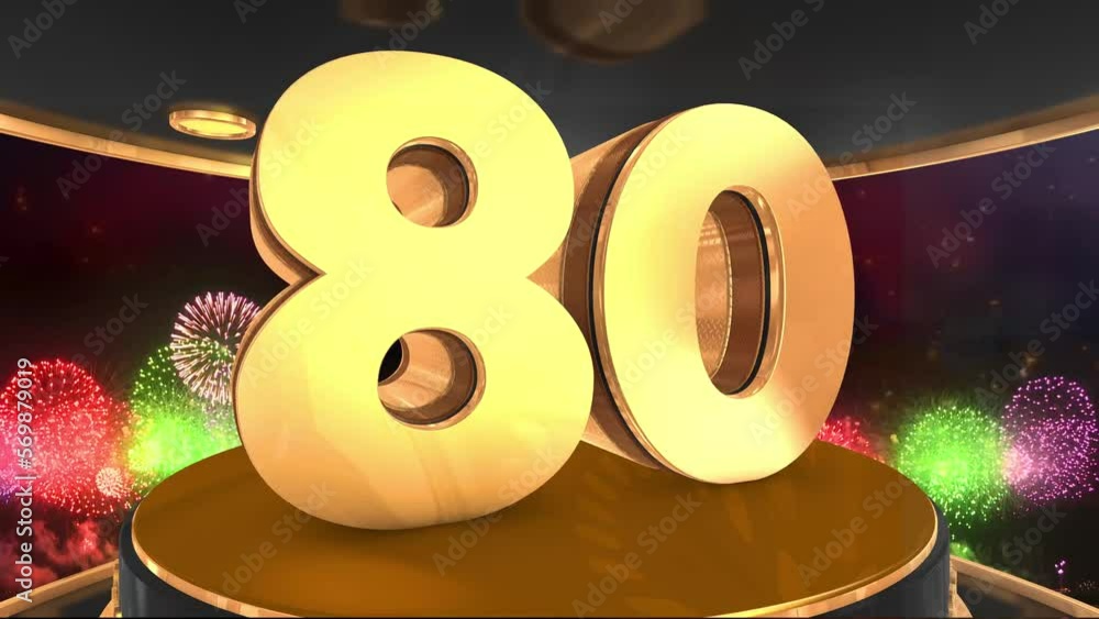 80th anniversary animation in gold with fireworks background, Animated ...